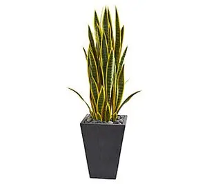 NEARLY NATURAL 3.5' Sansevieria Artificial Plant In Slate Plan Ter - One-color