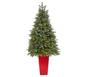 NEARLY NATURAL 62' Snow-tipped Tree W/100 Clear Leds - One-color