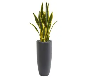NEARLY NATURAL 3' Sansevieria Artificial Plant In Gray Bullet Lanter - One-color