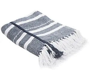 OX BAY TRADING CO. Ox Bay Horizontal Striped Throw Blanket With Fr Inge - One-color