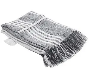 OX BAY TRADING CO. Ox Bay Vertical Striped And Textured Throw Blan Ket With Fringe - One-color