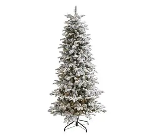 NEARLY NATURAL 7' Flocked Christmas Tree W/550 Ights - One-color