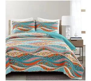LUSH DECOR Hailey Watercolor Wave Reversible Co Tton Quilt King - One-color