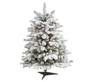 NEARLY NATURAL 3' Flocked Christmas Tree W/150 Ghts - One-color