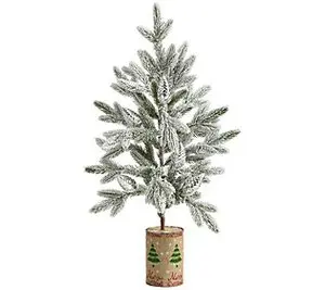 NEARLY NATURAL 28' Flocked Christmas Tree In Planter By - One-color
