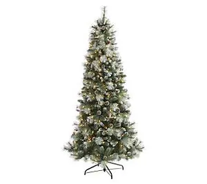 NEARLY NATURAL 7' Frosted Tip Christmas Tree /4 00 Clear - One-color