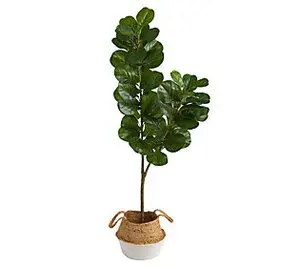 NEARLY NATURAL 4.5' Fiddle Leaf Fig W/woven Planter Nearly Ural - One-color