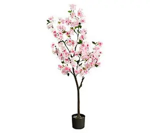 NEARLY NATURAL 5' Cherry Blossom Artificial Tre E Pink - One-color