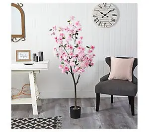 NEARLY NATURAL 5' Cherry Blossom Artificial Tre E Pink