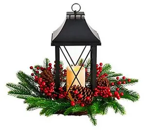 NEARLY NATURAL 16' Berries, Pinecones & Greener Y W/lantern - One-color