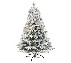 NEARLY NATURAL 4' Flocked Christmas Tree W/100 Clear Leds - One-color