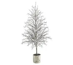 NEARLY NATURAL 6' Snow Twig Tree In Decorative Lanter - One-color