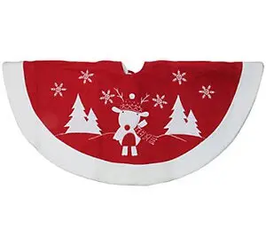 NORTHLIGHT 46' Red & White Winter Reindeer Tree Skirt - One-color