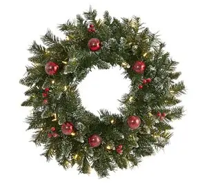 NEARLY NATURAL 24' Frosted Wreath W/50 Warm Whi Te Led Lights - One-color