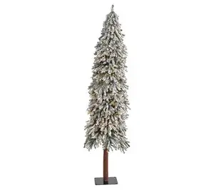 NEARLY NATURAL 7' Flocked Alpine Christmas Tree W/ 400 Clear - One-color