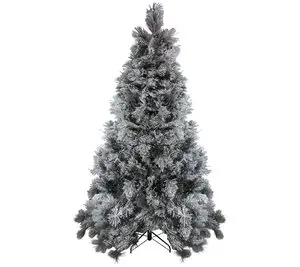 NORTHLIGHT 7.5' Flocked Black Spruce Faux Chris Tmas Tree - One-color