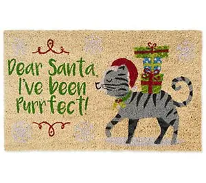 DESIGN IMPORTS Dii Dear Santa Purrfect Natural Coir Doormat W/ Non-slip Back - One-color