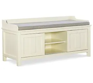 LINON Home Barret Storage Bench W/ Cushion & Sl Iding Doors - One-color