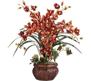 NEARLY NATURAL Cymbidium Decorative Vase Silk Arrangement N Early Natural - One-color