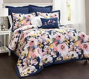 LUSH DECOR Floral Watercolor 7-piece King Comforter Set By - One-color