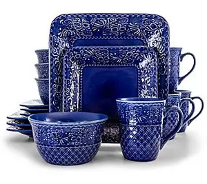 ELAMA Lotus 16-pc Square Stoneware Dinnerware S Et - One-color