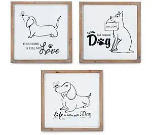 GERSON INTERNATIONAL Set Of 3 Wood Framed Metal Dog Decor Gerson Co - One-color