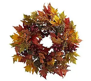 NEARLY NATURAL 24' Maple And Berry Wreath By - One-color