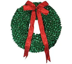 NORTHLIGHT Glittered Leaves Wreath 28' Clear Ghts - One-color