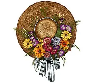NEARLY NATURAL Mixed Flower Hat Wreath By - One-color