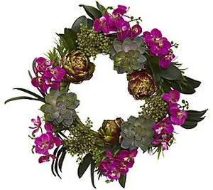 NEARLY NATURAL 20' Orchid, Artichoke, & Succulent Wreath Ne Arly Natural - One-color
