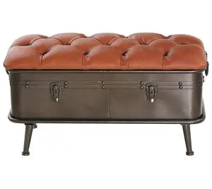 RIVER OF GOODS 17'h Tufted Faux Leather + Metal Storage Bench - One-color