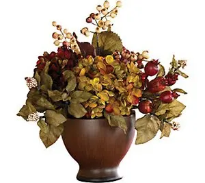 NEARLY NATURAL Autumn Hydrangea W/round Vase By - One-color