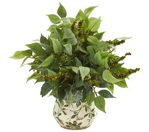 NEARLY NATURAL Mixed Ficus And Berries Plant In Vase By - One-color
