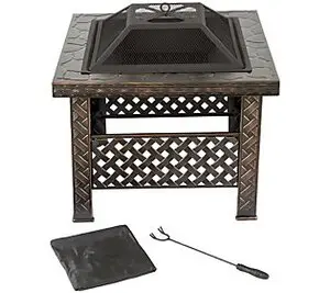 PURE GARDEN 26' Square Woven Metal Fire Pit Wit H Cover - One-color