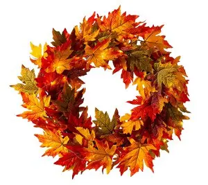 GLITZHOME Led Fall Lighted Maple Leaves Wreath - One-color