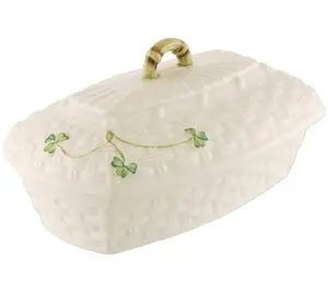 BELLEEK Pottery Shamrock Butter Dish - One-color