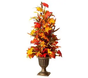 GLITZHOME Led Fall Lighted Maple Leaves Urn Pot Ted Porch Tree - One-color