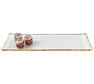 BADASH CRYSTAL Crystal Gold Edge Rectangular Serving Pl Atter