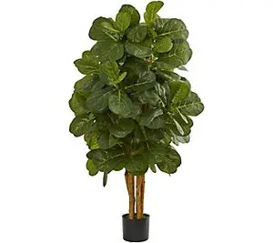 NEARLY NATURAL 4' Fiddle Leaf Fig Tree In Black Planter Nea Rly Natural - One-color
