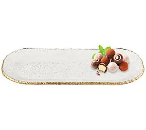 BADASH CRYSTAL Crystal Gold Edge Oval Glass Platter - One-color