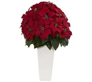 NEARLY NATURAL 32 Poinsettia In Planter By - One-color