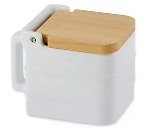 RSVP Stoneware & Bamboo Salt Box - One-color