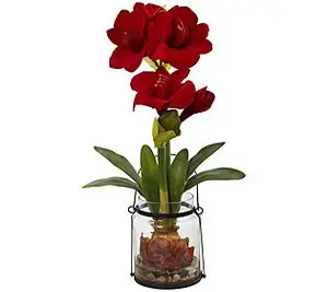 NEARLY NATURAL 24' Amaryllis With Vase By - One-color