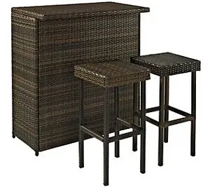 CROSLEY Palm Harbor 3-piece Outdoor Wicker Bar Set Ba R & Two Stools - One-color