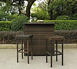 CROSLEY Palm Harbor 3-piece Outdoor Wicker Bar Set Ba R & Two Stools