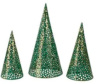 NORTHLIGHT Set Of 3 Green And Gold Tabletop Con Trees 16 - One-color