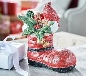 VALERIE PARR HILL Santa's Boot W/holly & Cardinal Valerie - One-color