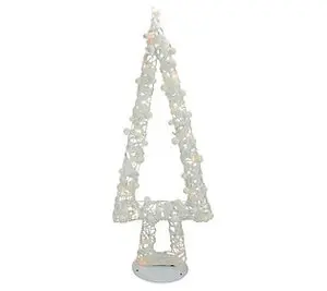 NORTHLIGHT 34' White Battery Operated Glittered Tree Decor - One-color