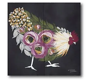 COURTSIDE MARKET Floral Hen On Black 16x16 Canv As Wall Art - One-color
