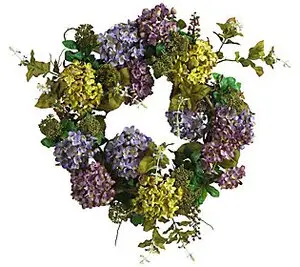 NEARLY NATURAL 24' Mixed Hydrangea Wreath By - One-color